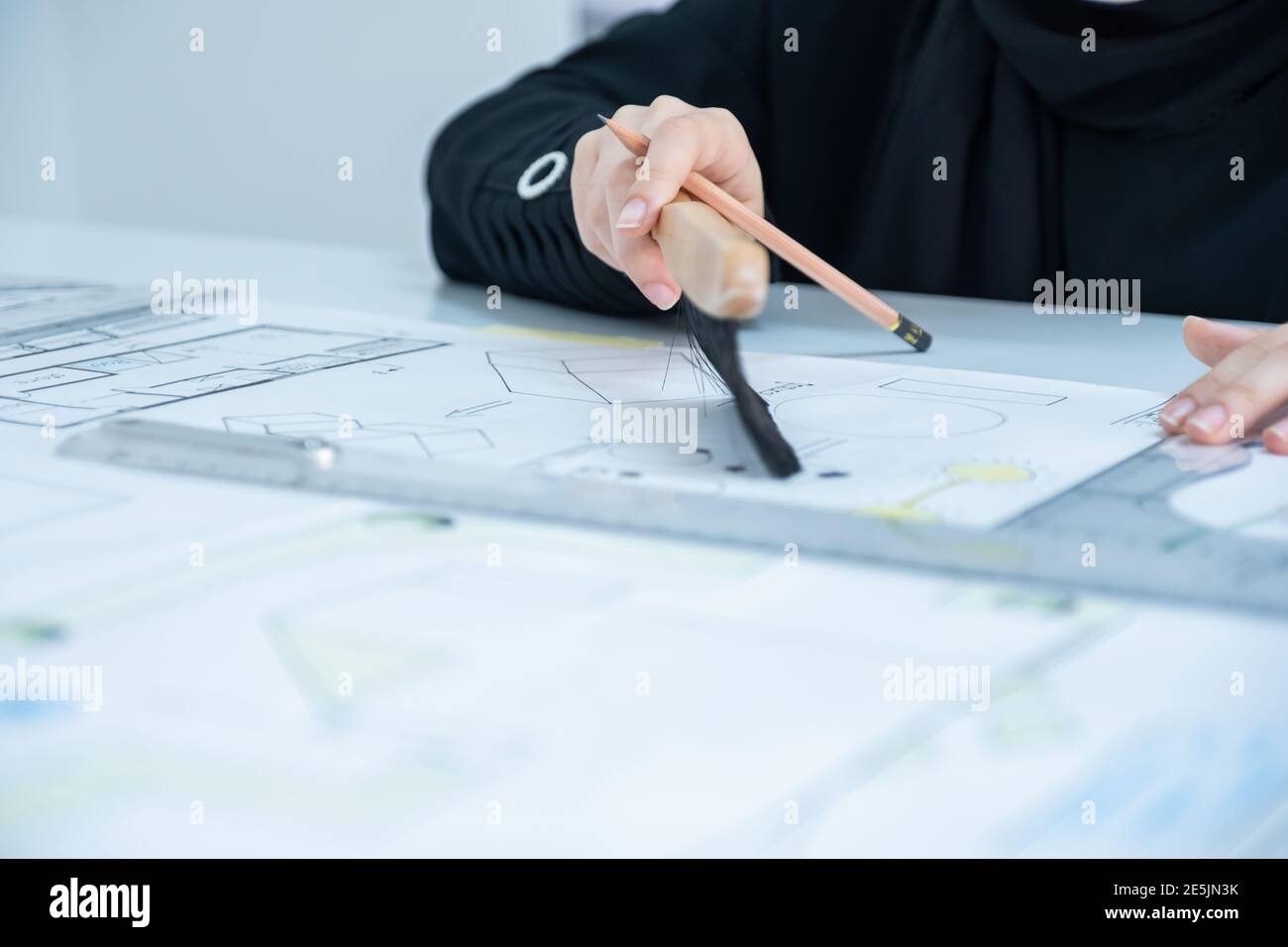 Architect hands with pen and ruler Stock Photo - Alamy