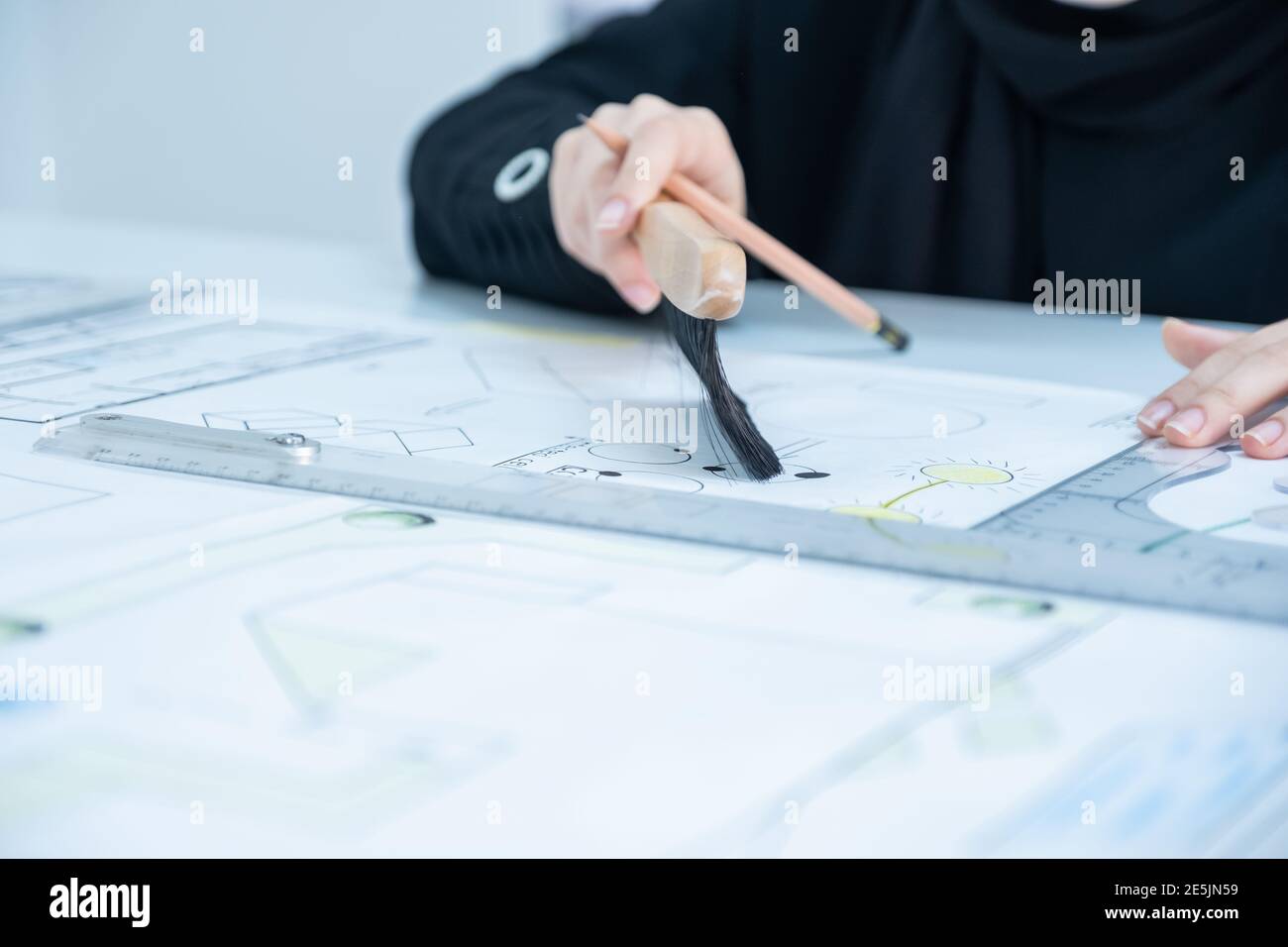 Architect hands with pen and ruler Stock Photo - Alamy