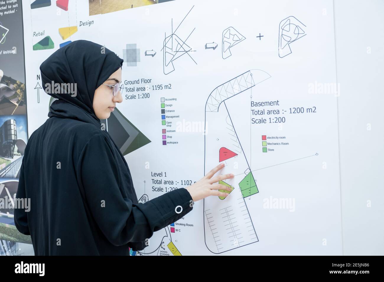 Arab female architect explaining and showing her project Stock Photo ...