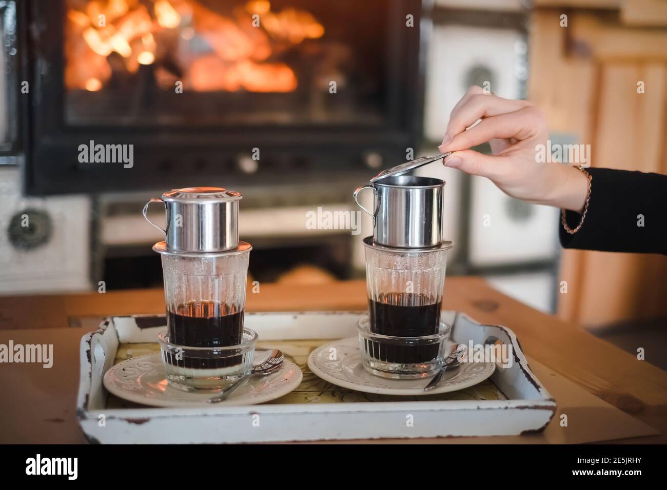 Traditional method alternative making of the vietnamese coffee Stock ...