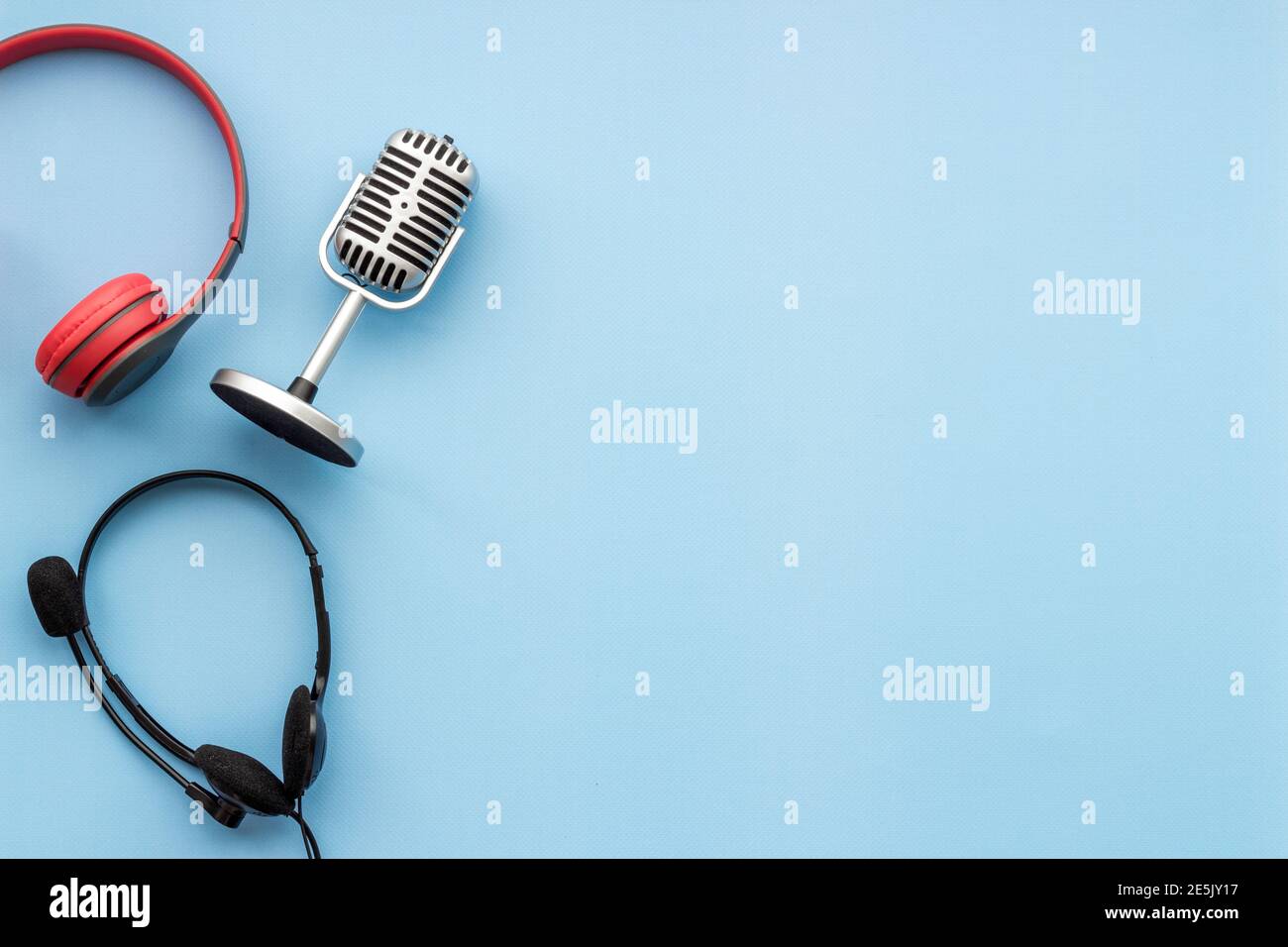 Recording with professional headphones and microphone, top view Stock ...