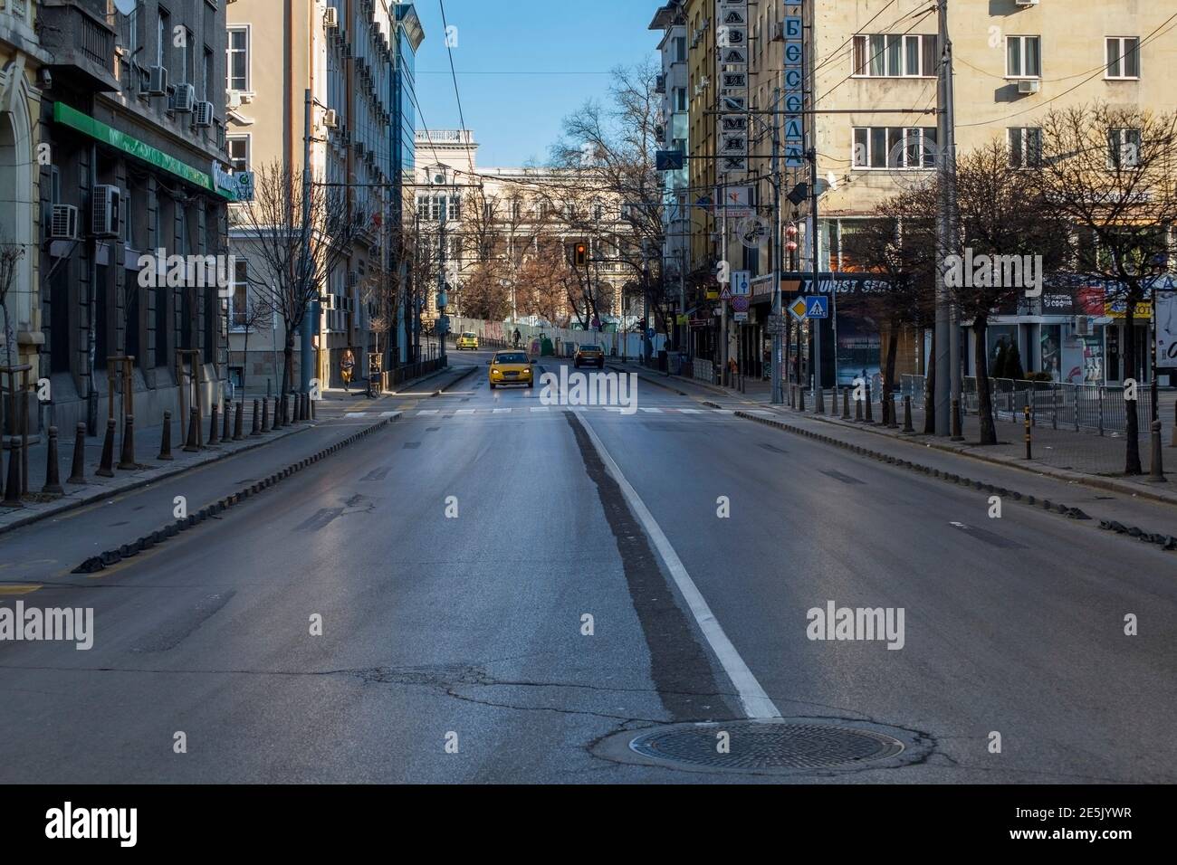 Street without people in the morning on 1st January, Sofia Stock Photo ...