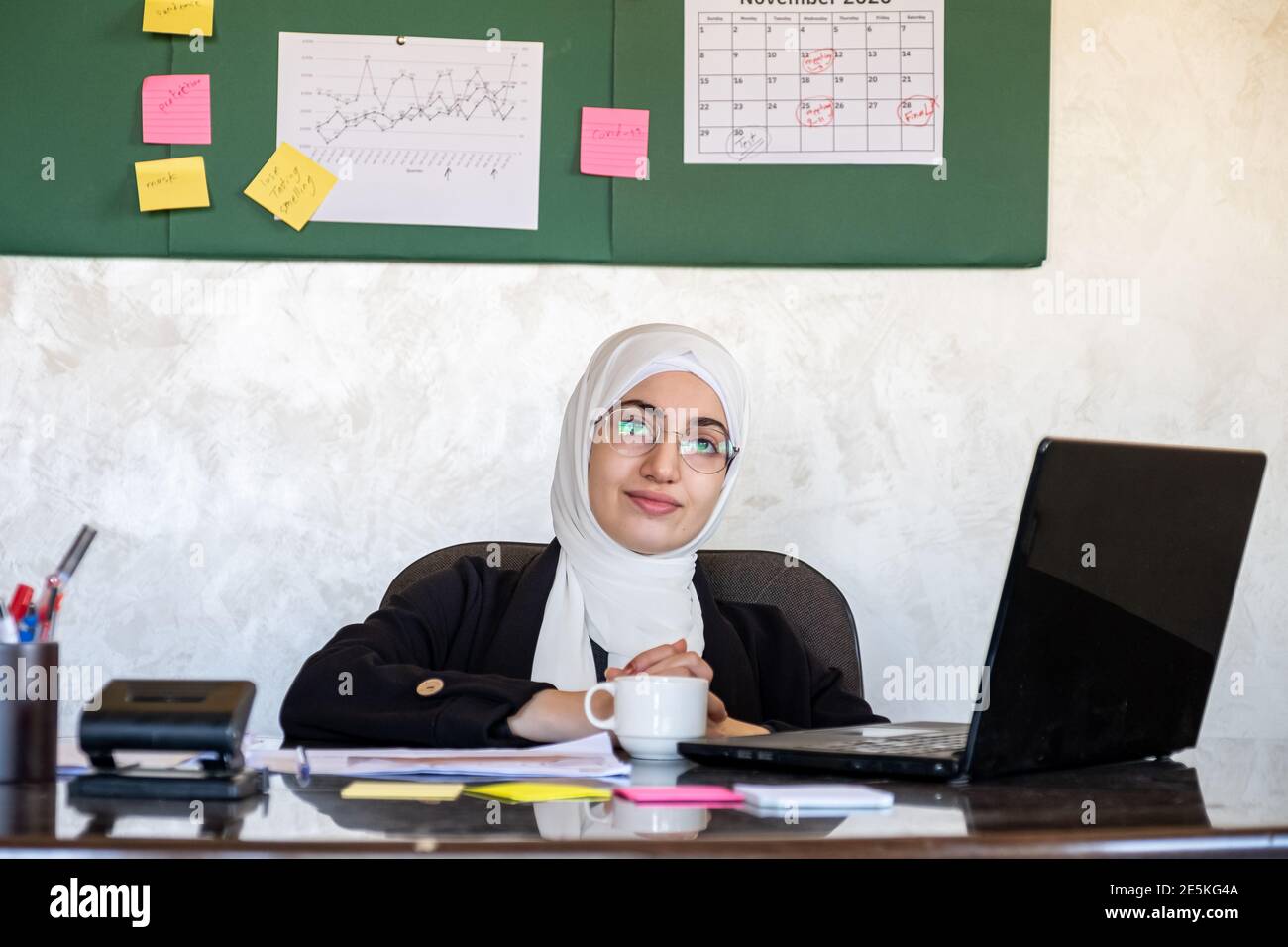 Muslim women working in the office and from home using laptop Stock ...