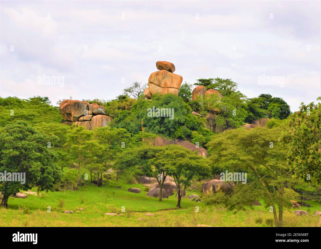 African bush landscape with natural balancing rocks, Zimbabwe Stock ...