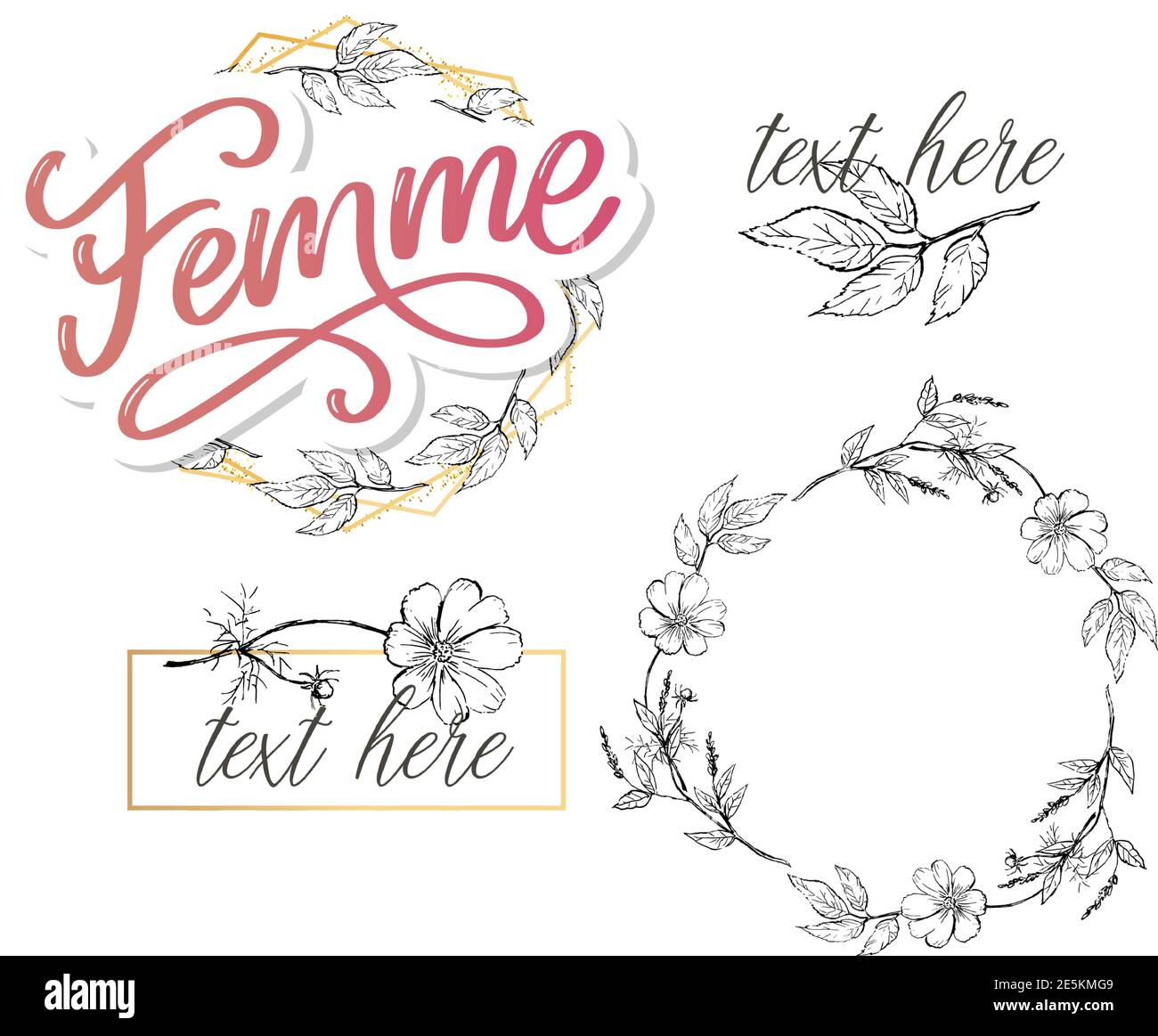 decorative femme text lettering calligraphy flowers brush Stock Vector ...