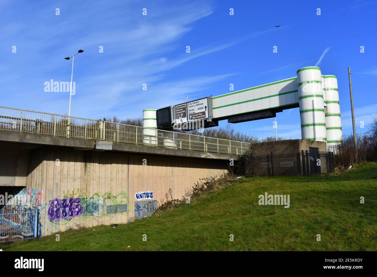 View of the road signs on the Cardiff Bay link road from the Cardiff ...
