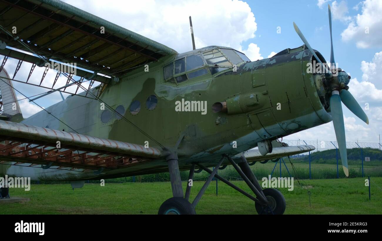Open-air exhibition of old military transport aircraft. Military ... Open-air exhibition of old military transport aircraft. Military ...