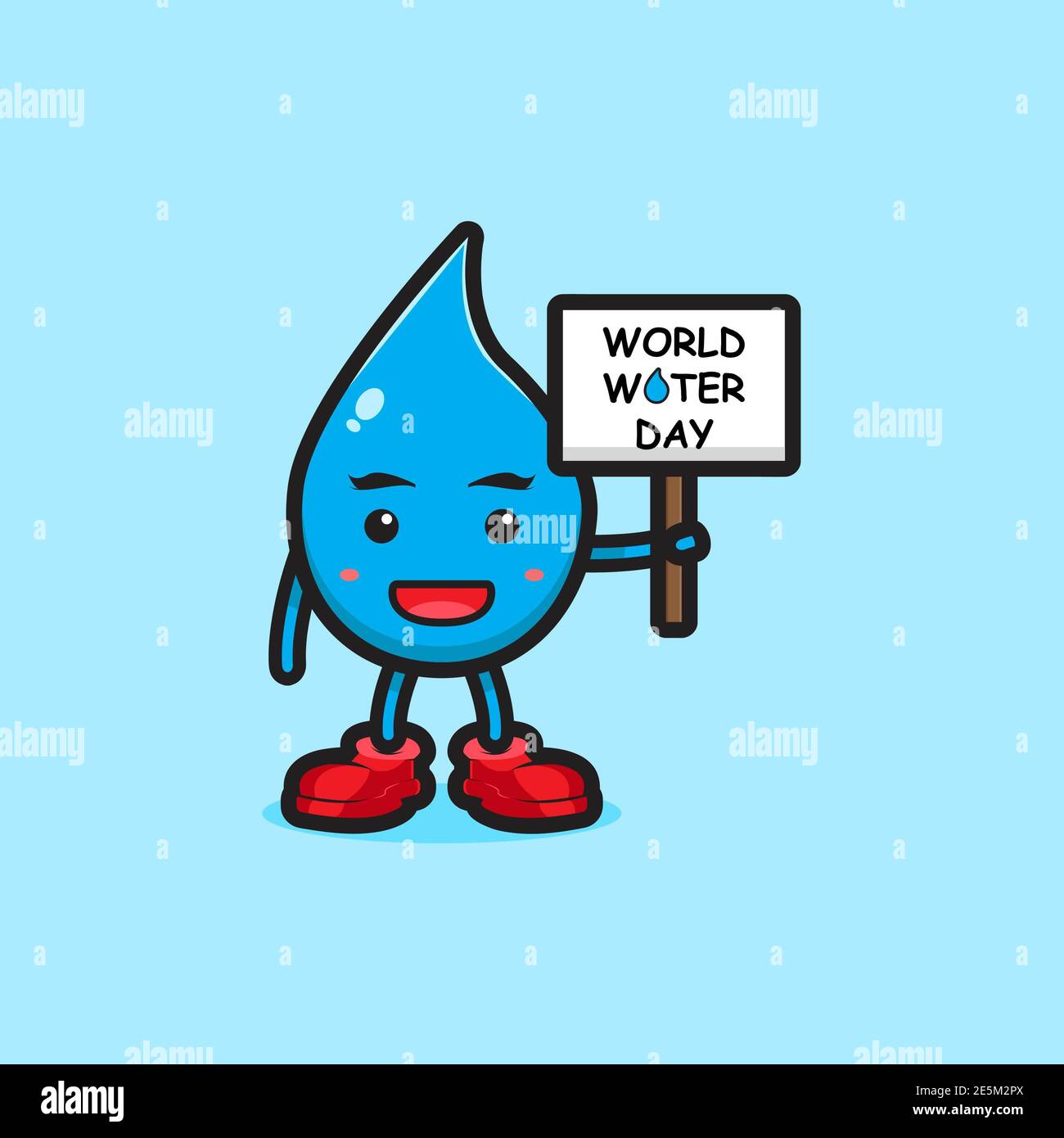 Cute water character holding board world water day cartoon vector icon ...