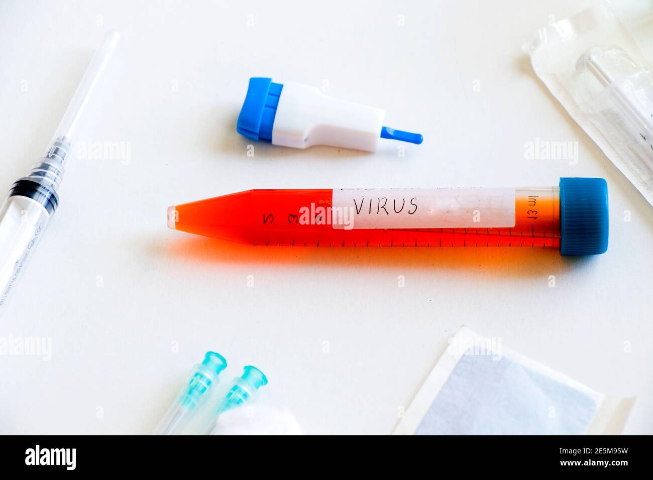 Mononucleosis and Epstein-barr virus blood test sample in lab on the ...