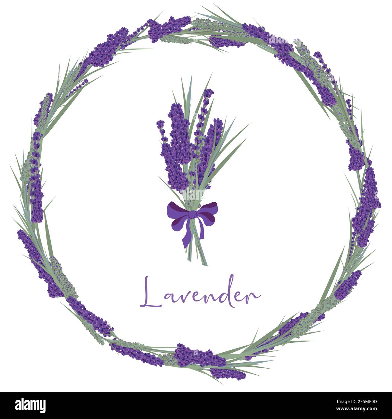 lavender frame, wedding, circle round wreath lila flowers leaves ...