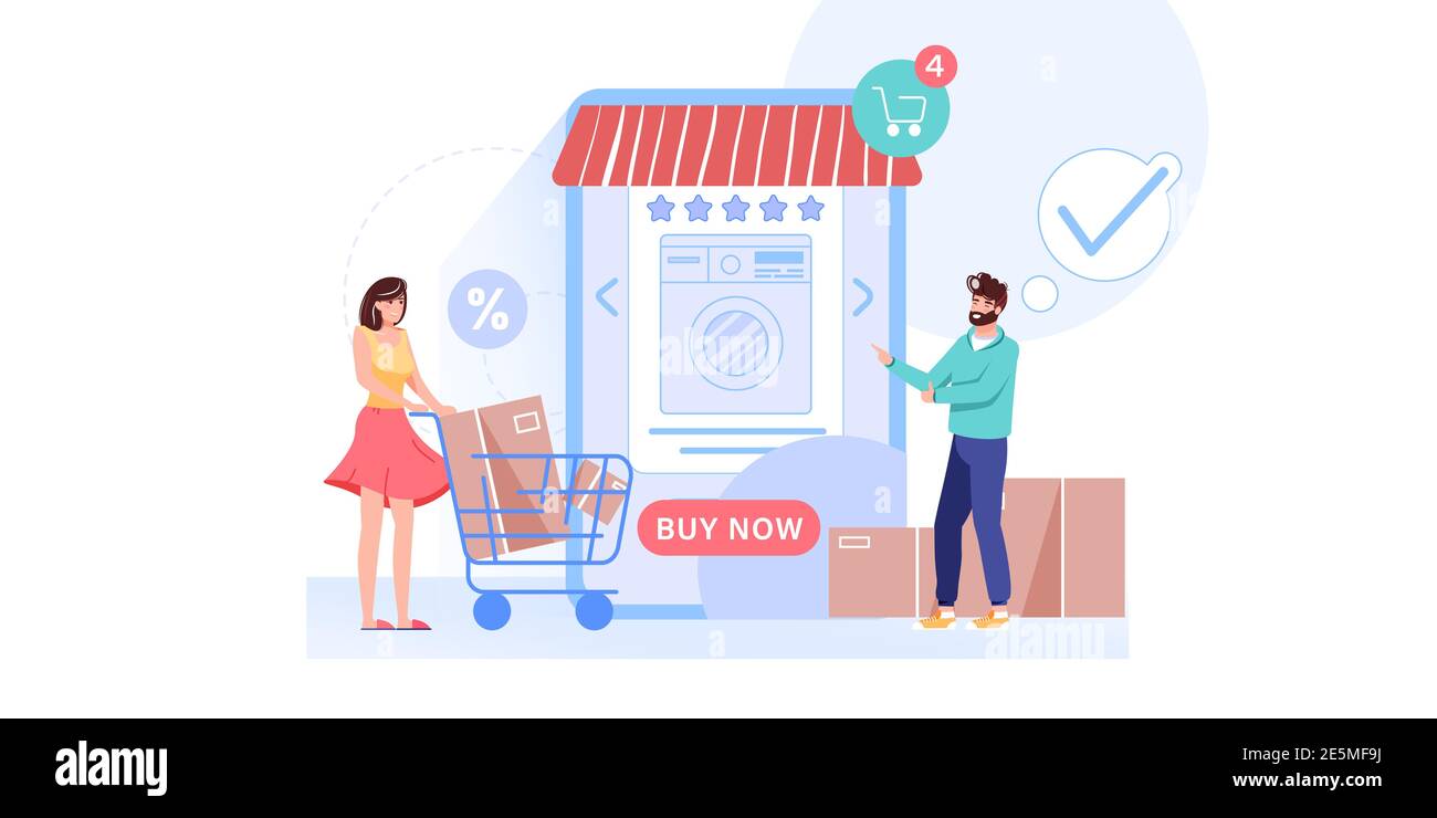 Flat cartoon characters make online buys,order delivery service vector ...