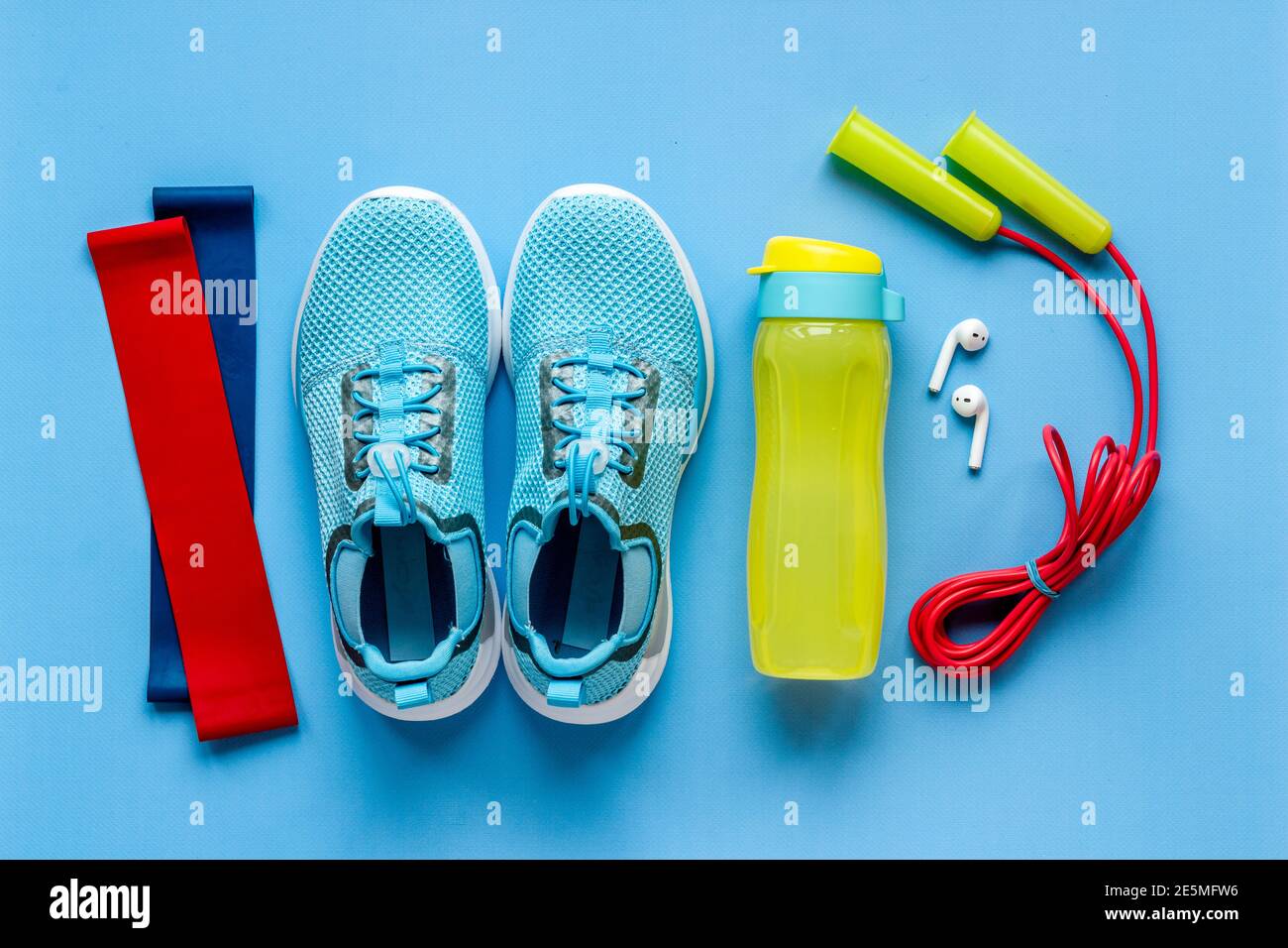 Fitness accessories top view. Sport and gym equipment Stock Photo - Alamy