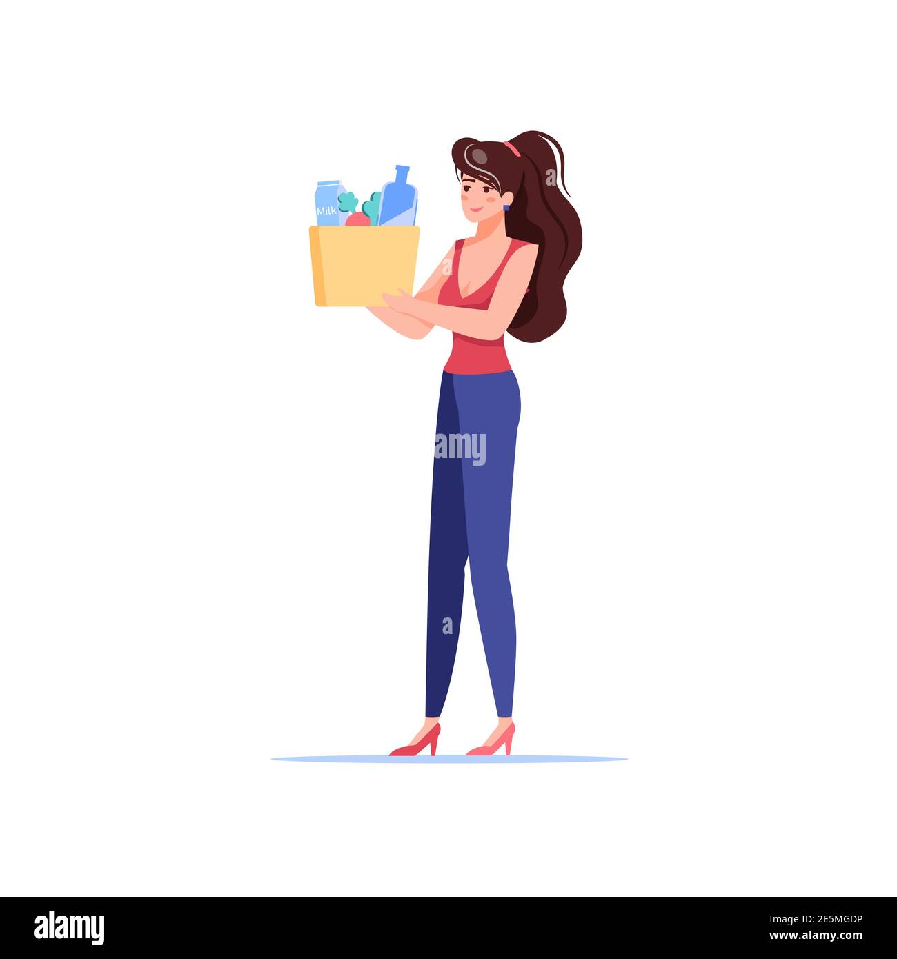 Flat cartoon character with grocery buys,order delivery service vector ...