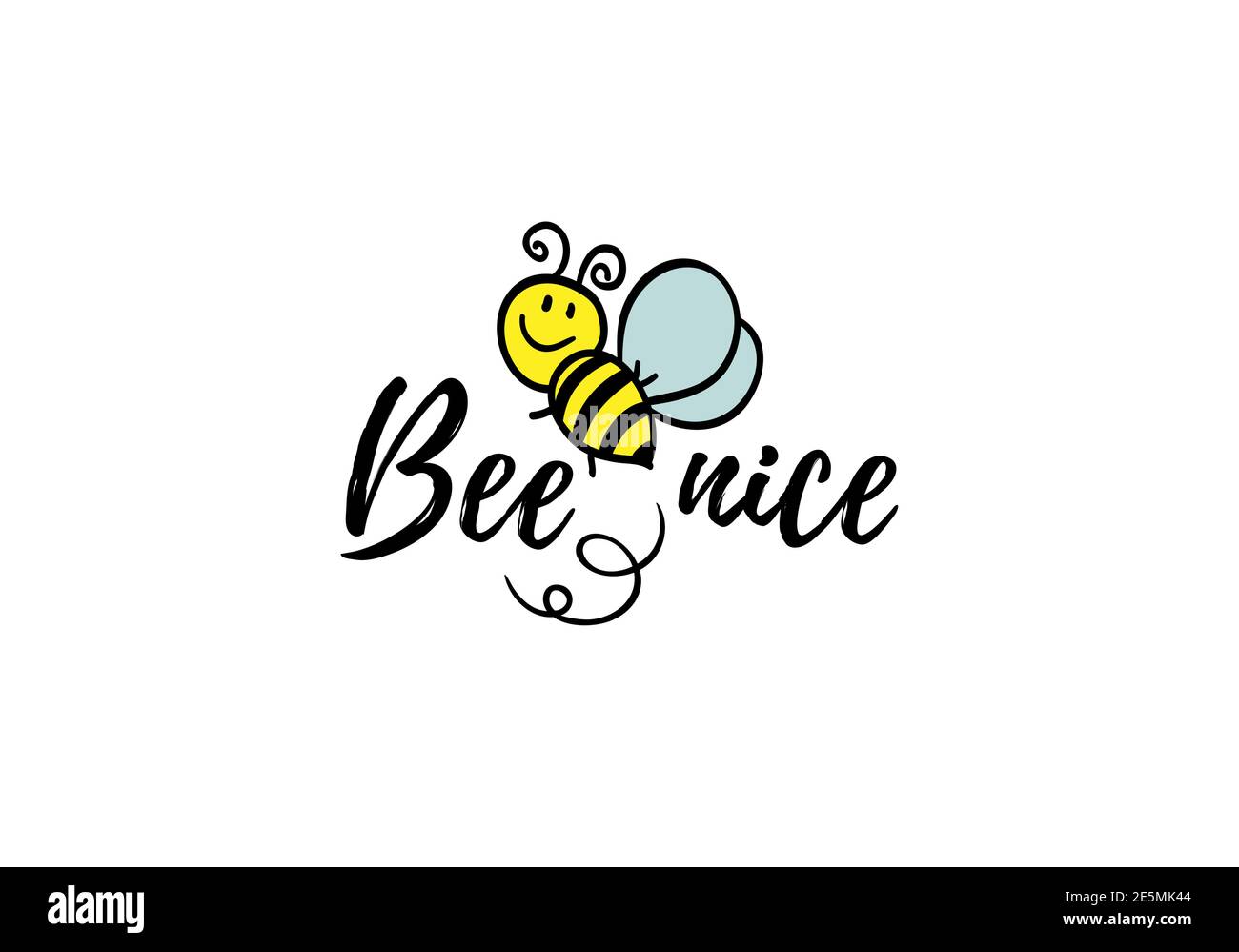 Bee nice phrase with doodle bee on white background. Lettering poster ...