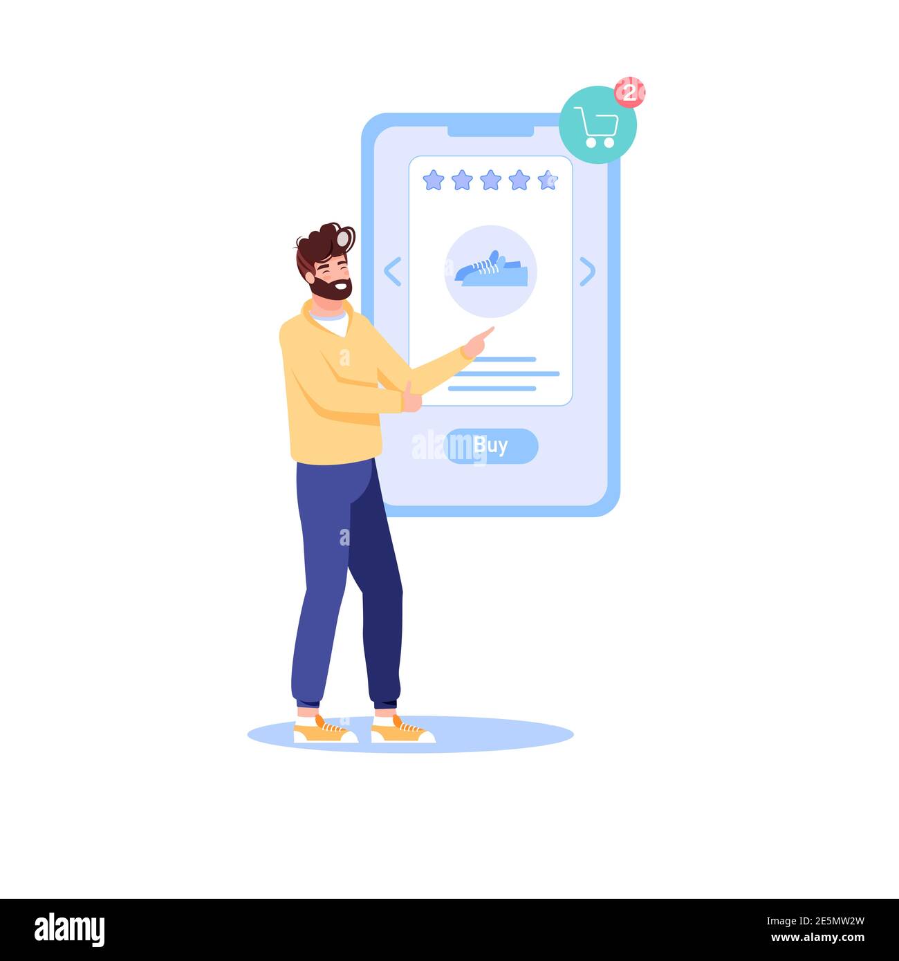 Flat cartoon character offers to make order,buy at online shop, vector ...