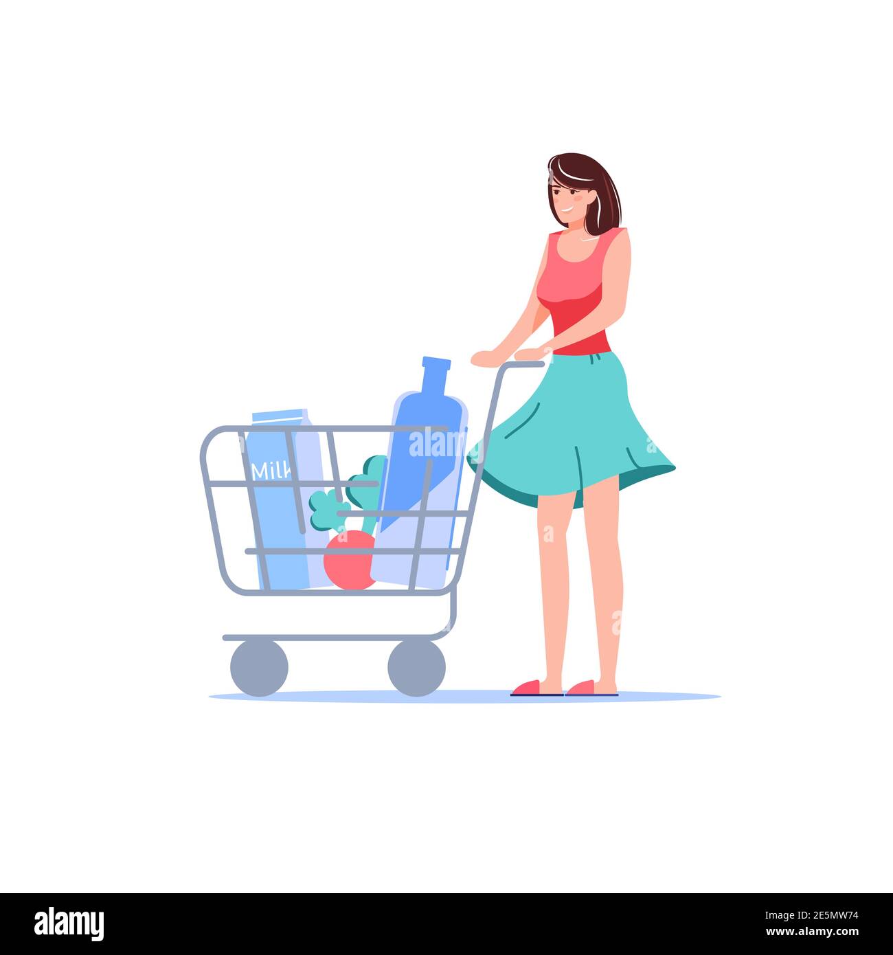 Flat cartoon character with grocery buys,order delivery service vector ...