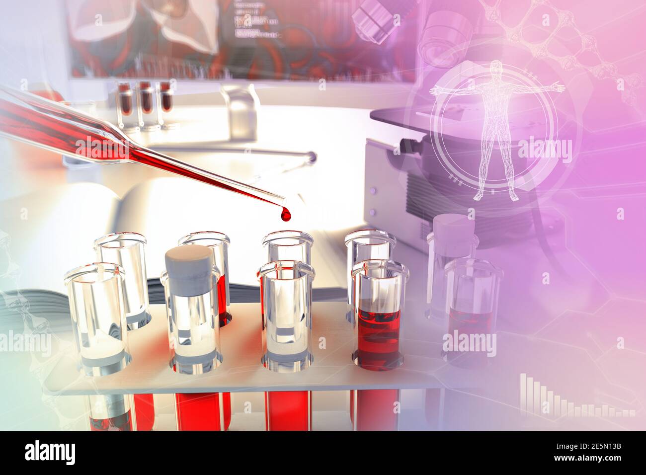 Medical 3D illustration, test-tubes vials in college office - blood ...
