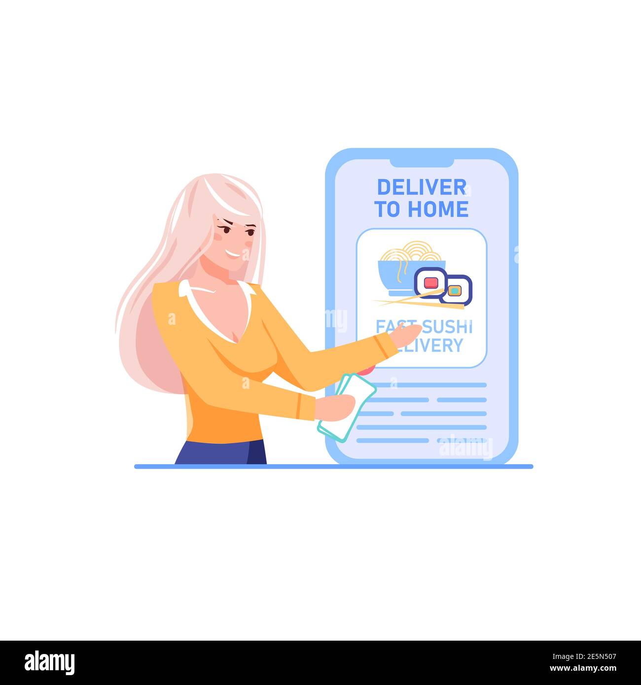 Flat cartoon character offers to make online buy,order delivery service ...