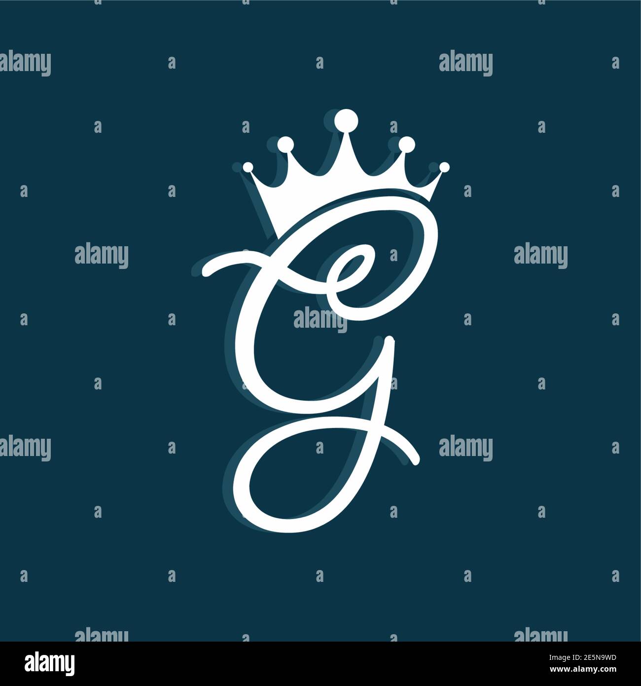 Vintage script G letter with crown vector logo template for business ...