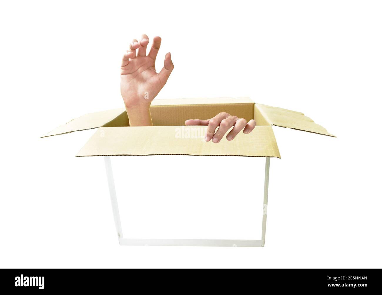 human arm and hand out from paper box on white background Stock Photo ...