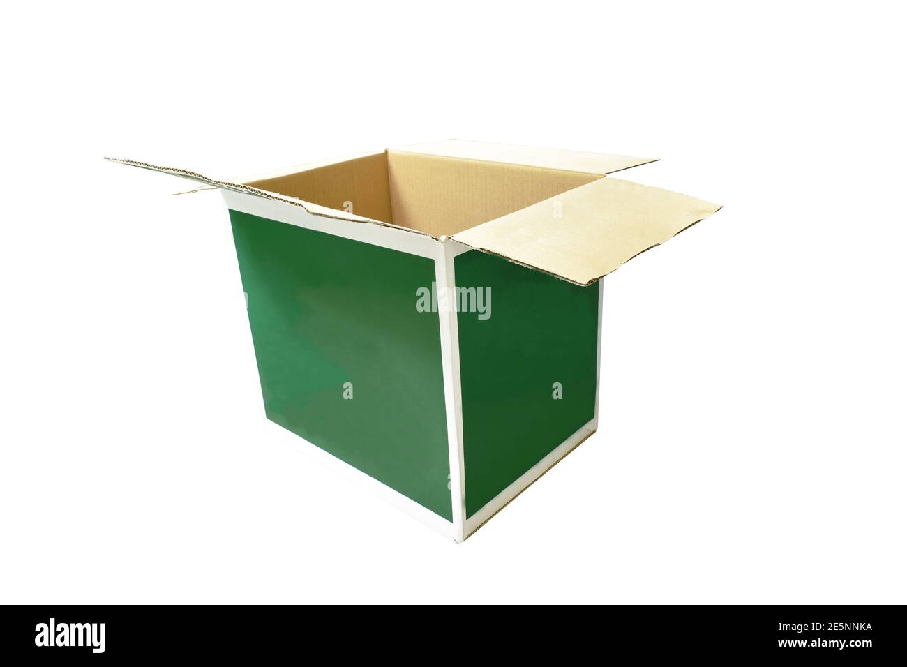 green and black hard paper box opening cover on white background Stock ...