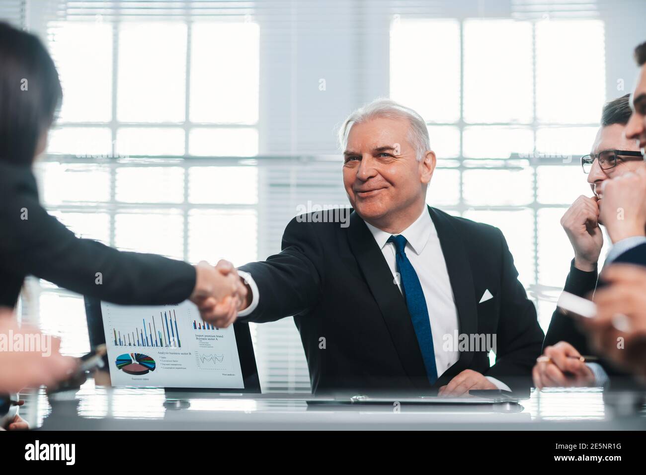 financial partners confirm their success with a handshake Stock Photo ...