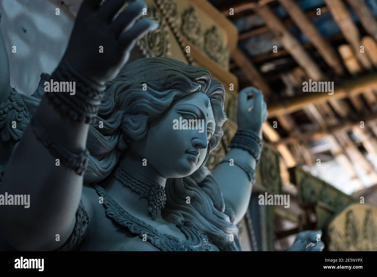 Making of goddess Durga idol. These idols are made for Durga puja, the ...