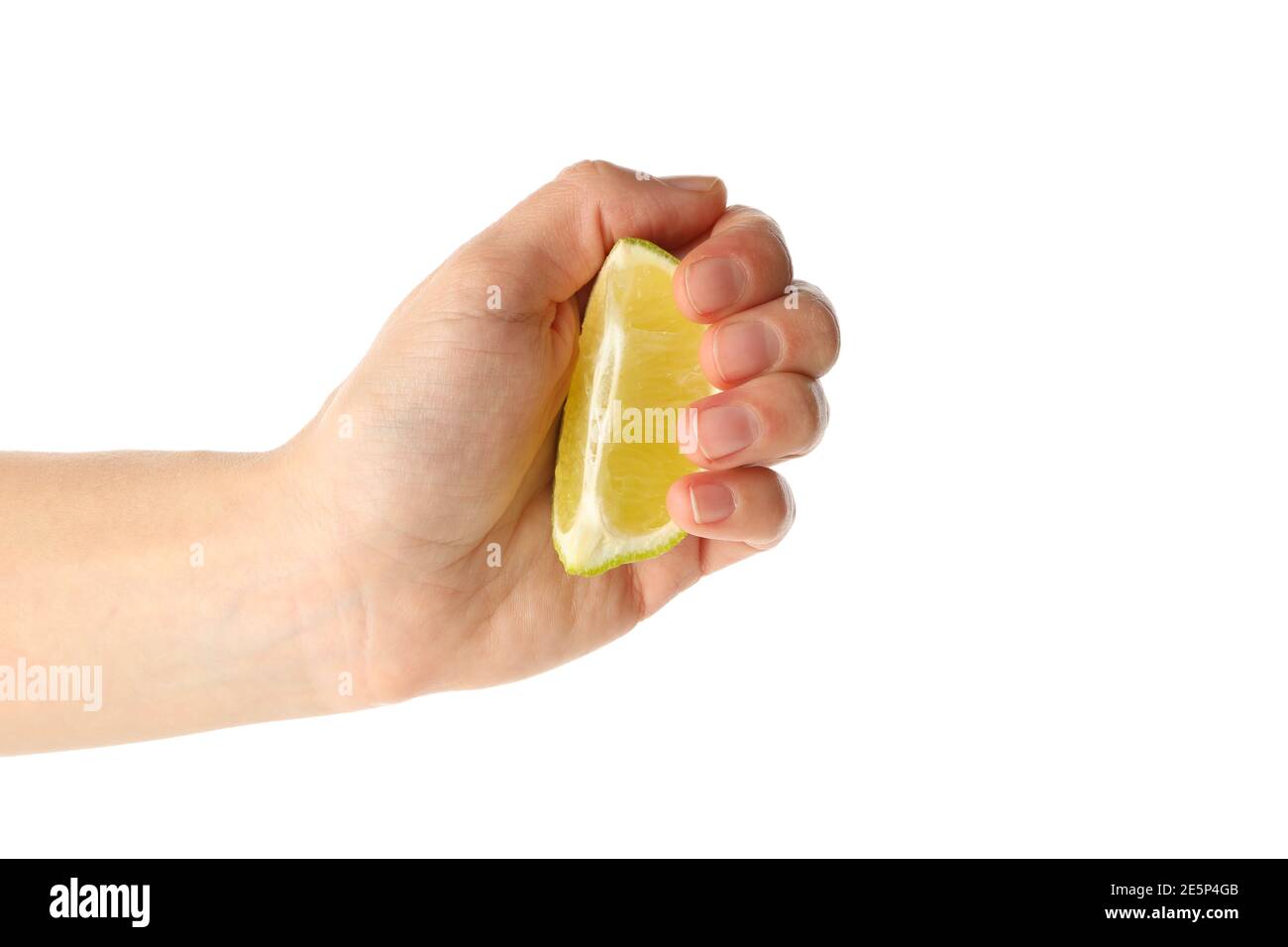 Female hand hold lime slice, isolated on white background Stock Photo ...