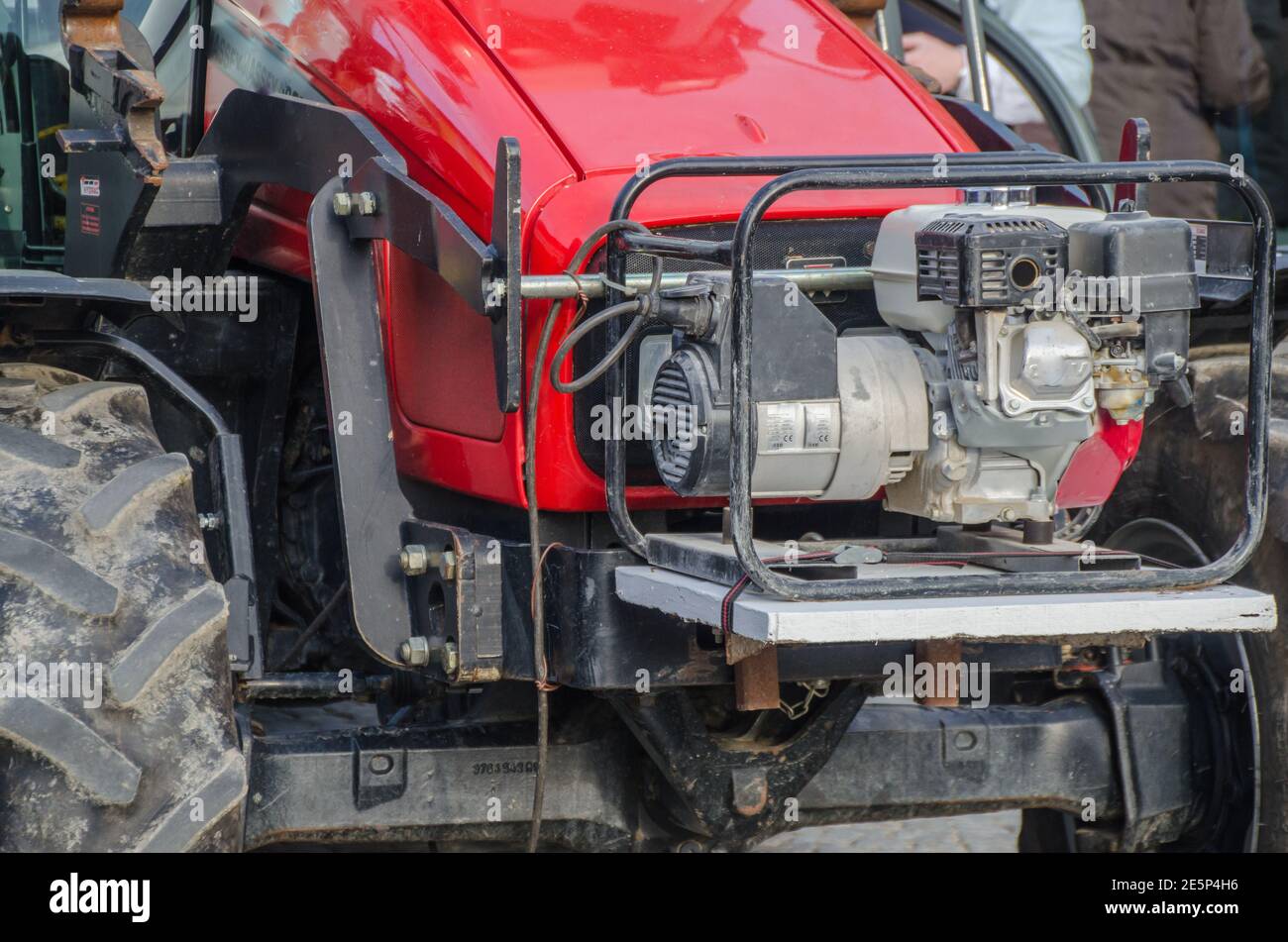 red tractor detail view Stock Photo - Alamy