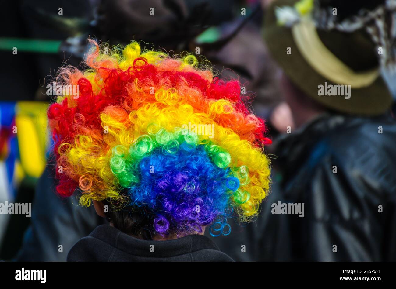 child with colorful wig in carnival Stock Photo - Alamy