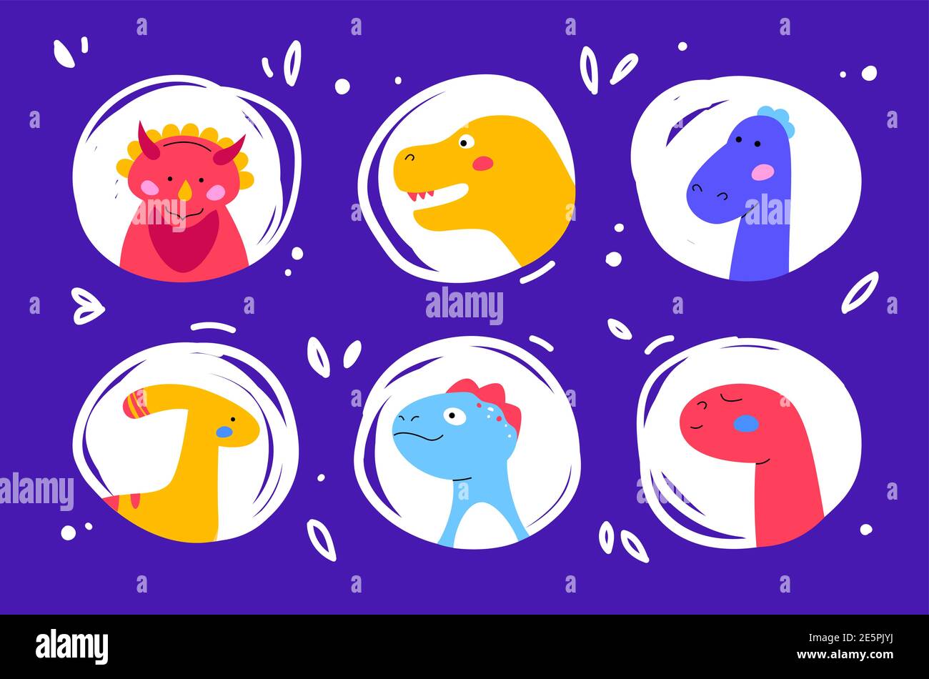 Dinosaurs faces - set of flat design style characters. Extinct animals ...