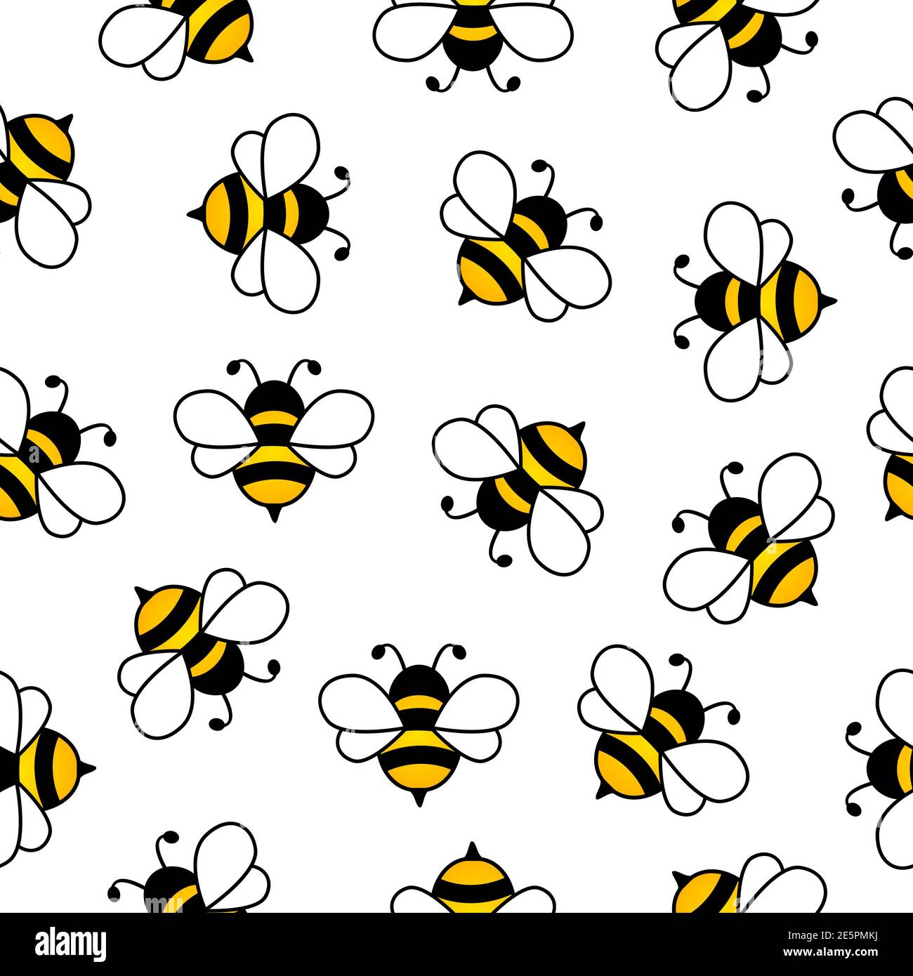 Seamless pattern with flying bees. Vector cartoon black and yellow bees ...