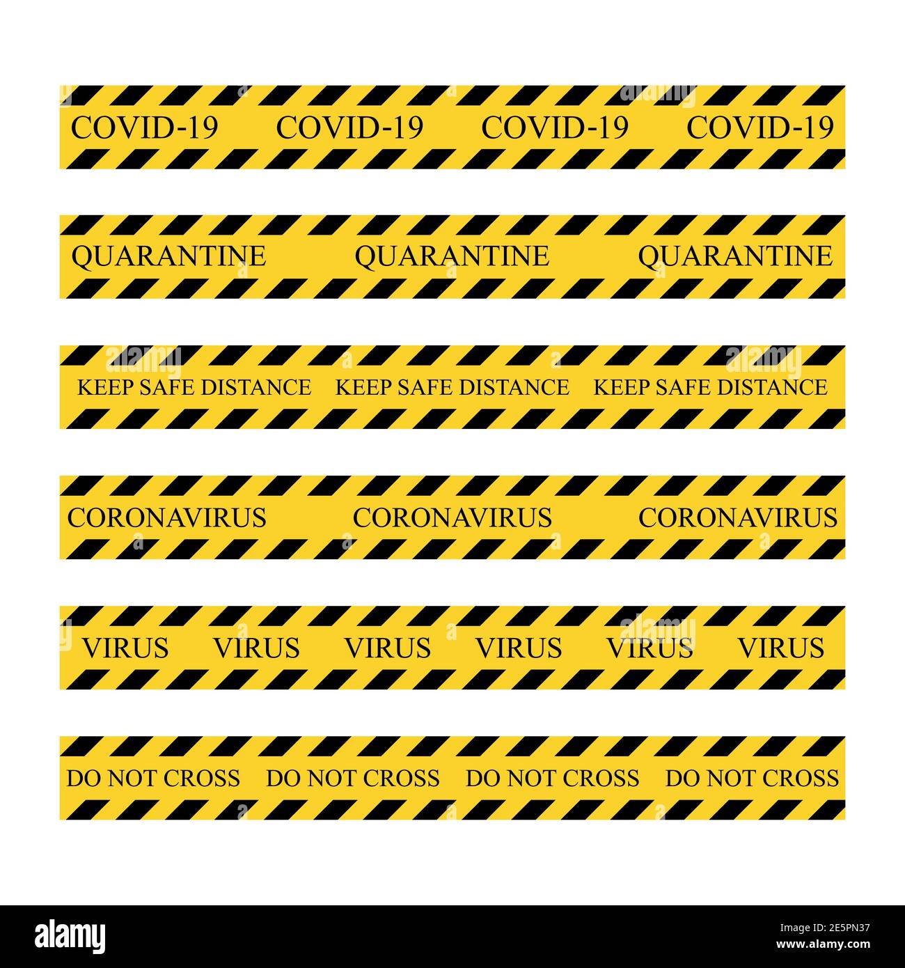 Quarantine warning tape stripe set. Global lockdown concept. Yellow and ...