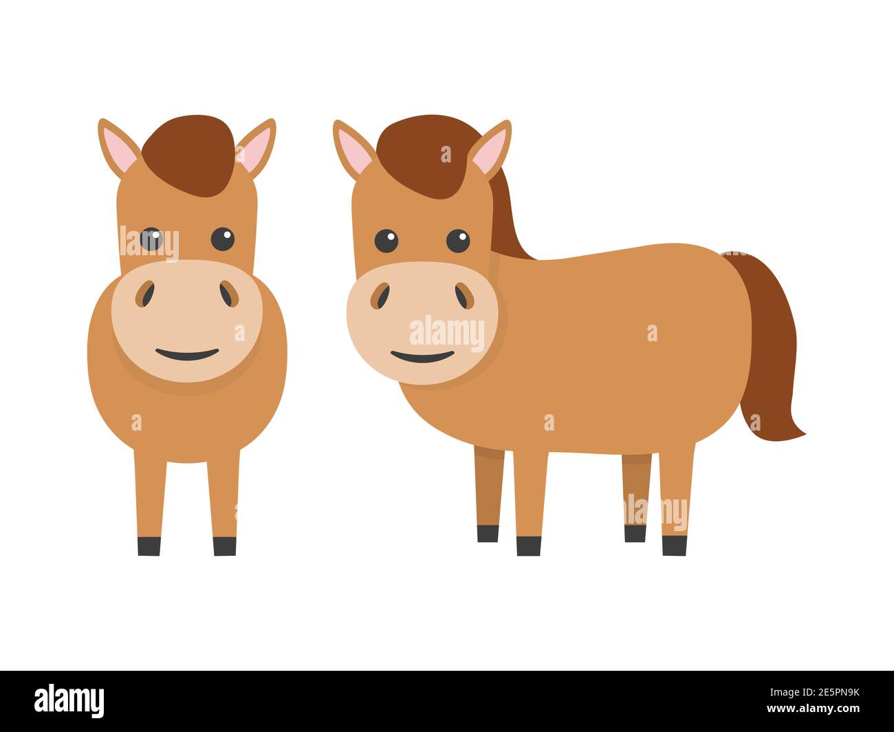 Horses flat character set. Cute farm animals. Vector cartoon ...