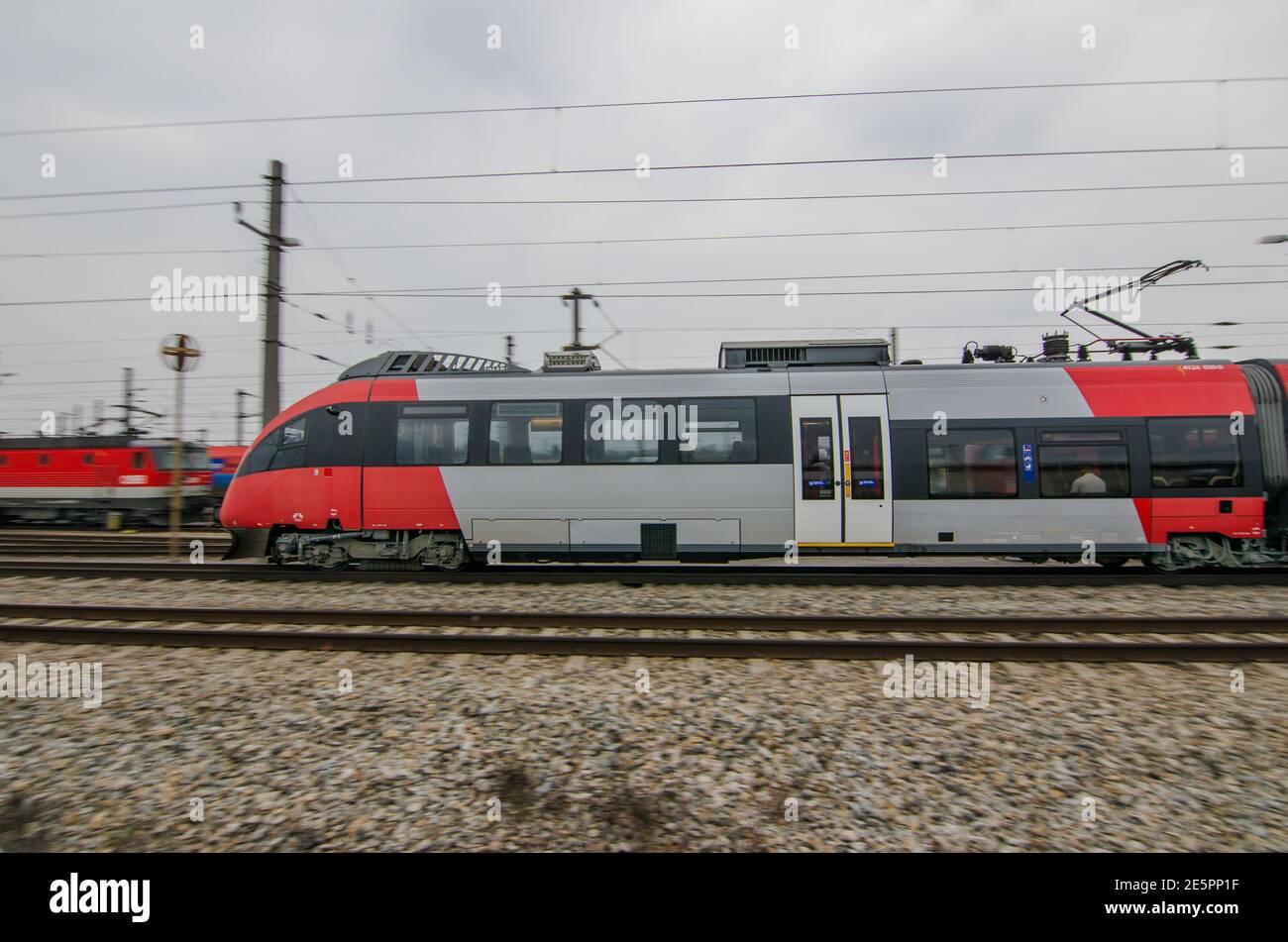 fast moving red train Stock Photo - Alamy