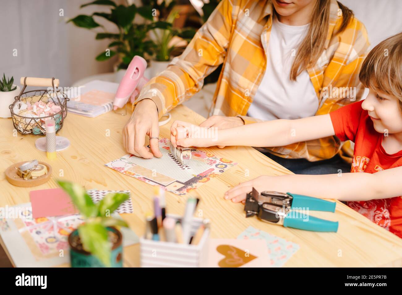 Making of handmade card from paper. DIY, hobby concept, gift idea ...