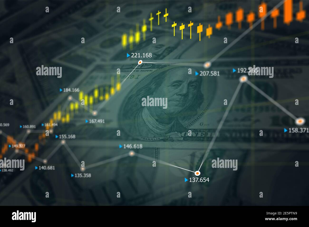 Double Exposure of Stock Market Graph and Dollar Bill. Business ...