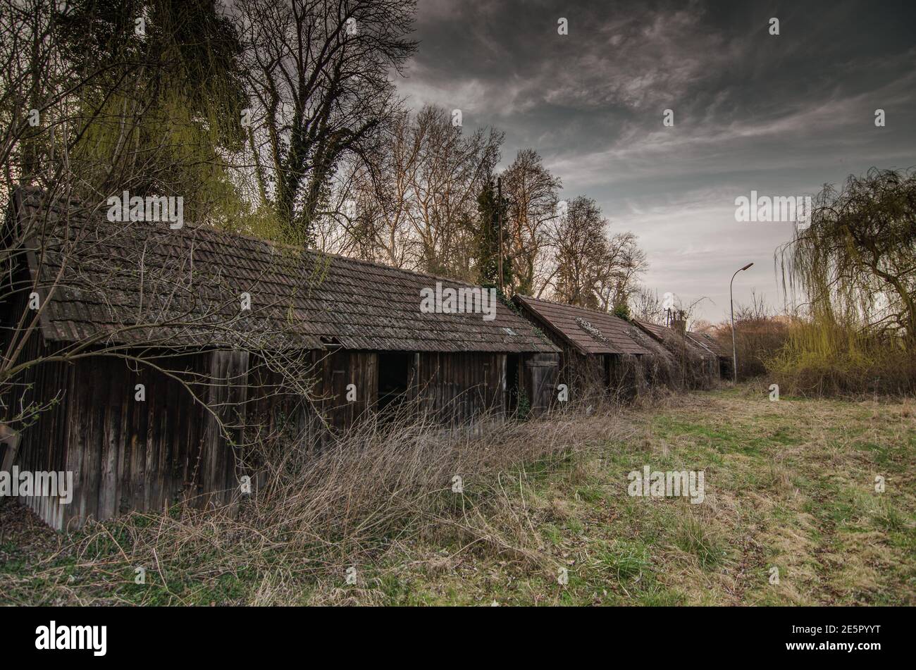 old wooden structures at a factory Stock Photo - Alamy
