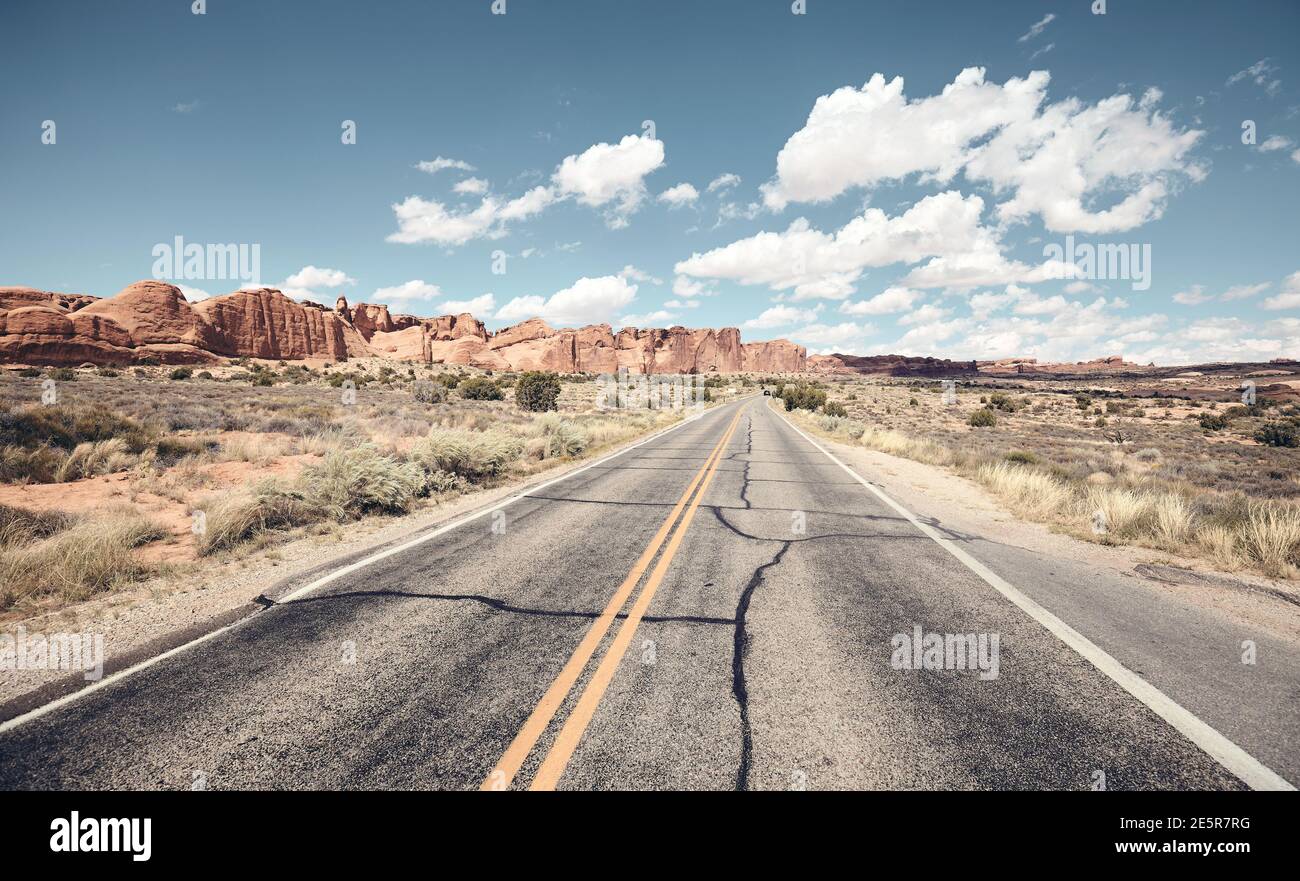 Road in Arches National Park, color toning applied, Utah, USA Stock ...