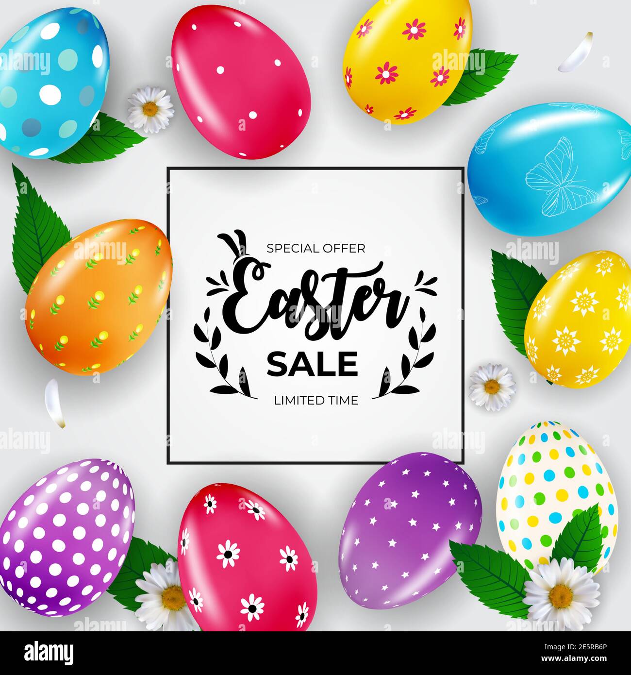 Easter sale poster template with 3d realistic Easter eggs and paint ...