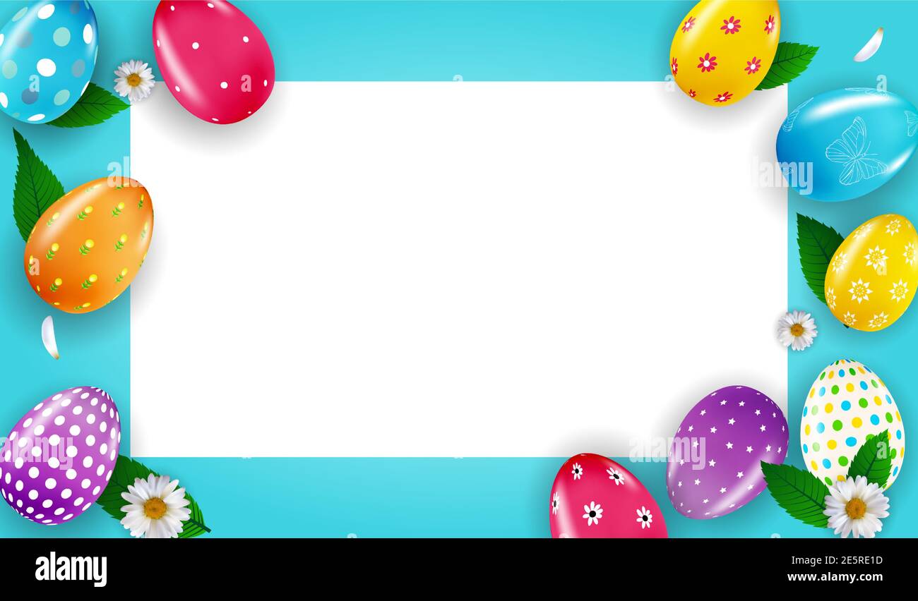 Easter poster template with 3d realistic Easter eggs and paint ...