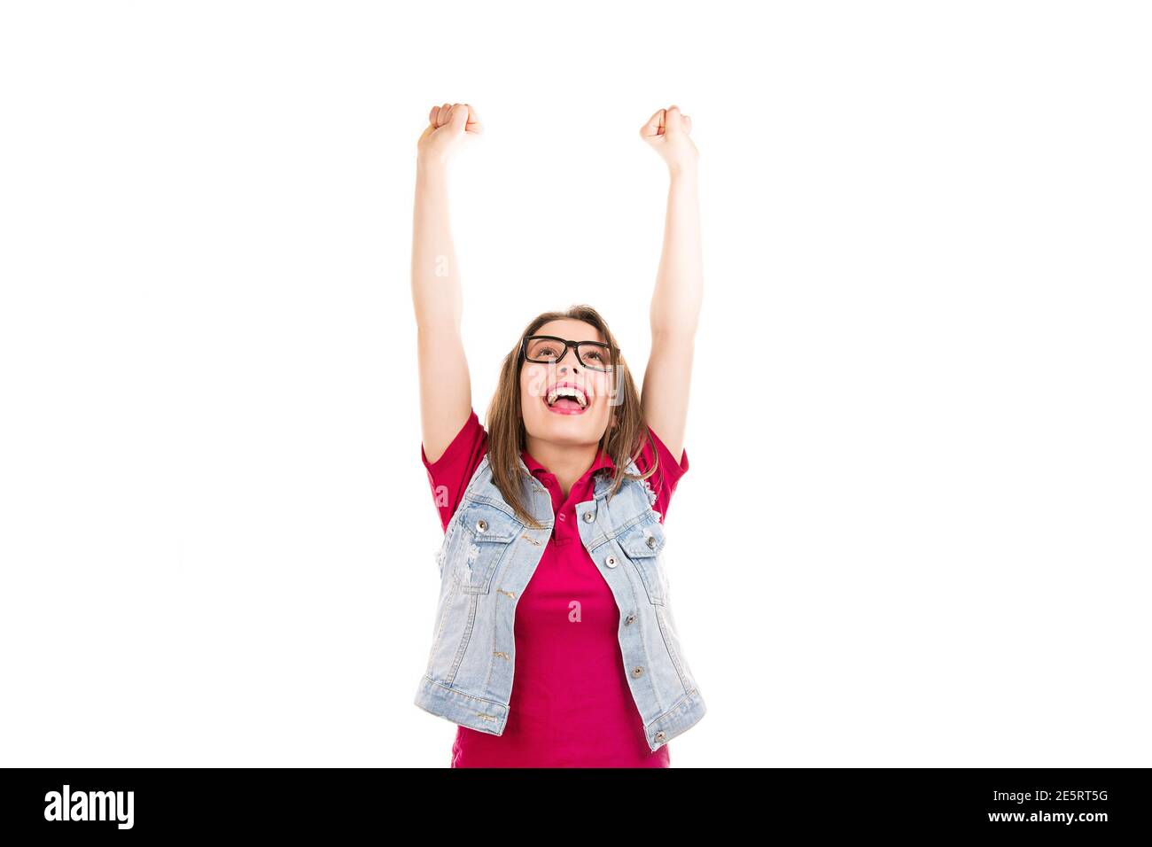 Girl arms up isolated hi-res stock photography and images - Alamy