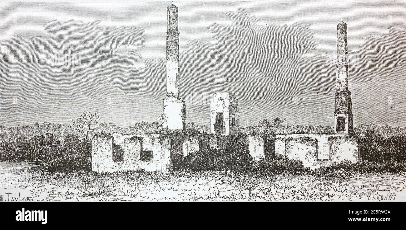 The ruins of the old palace of Akha in Ochamchire (Abkhazia). Engraving ...