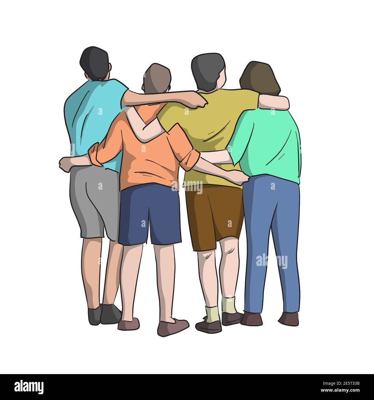 back view of full length four people with colorful colors isolated on ...