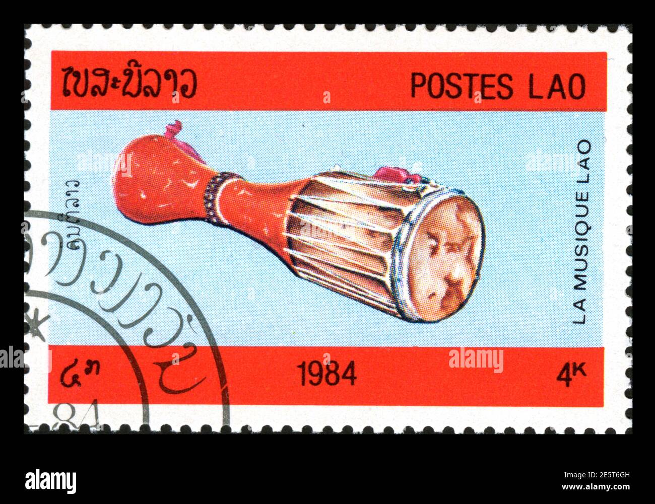 Stamp print in Laos, musical instruments, drums Stock Photo - Alamy
