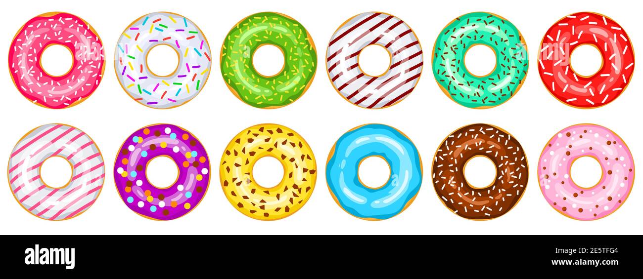 Donuts vector big set. Green, white, red, chocolate, pink, yellow ...