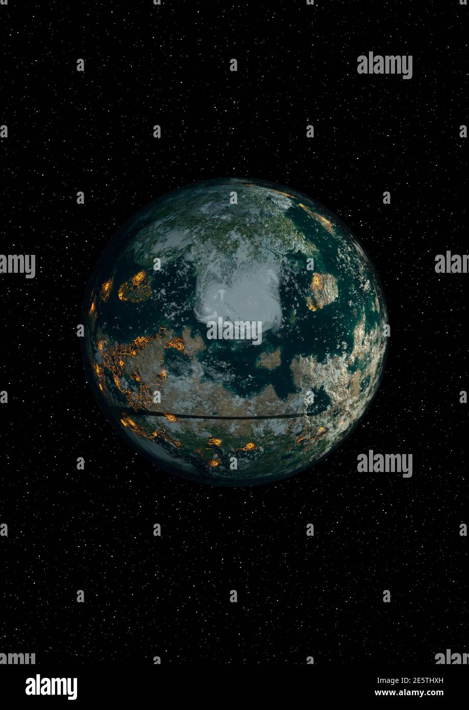 3D rendering of a science fiction outer space with a planet Stock Photo ...