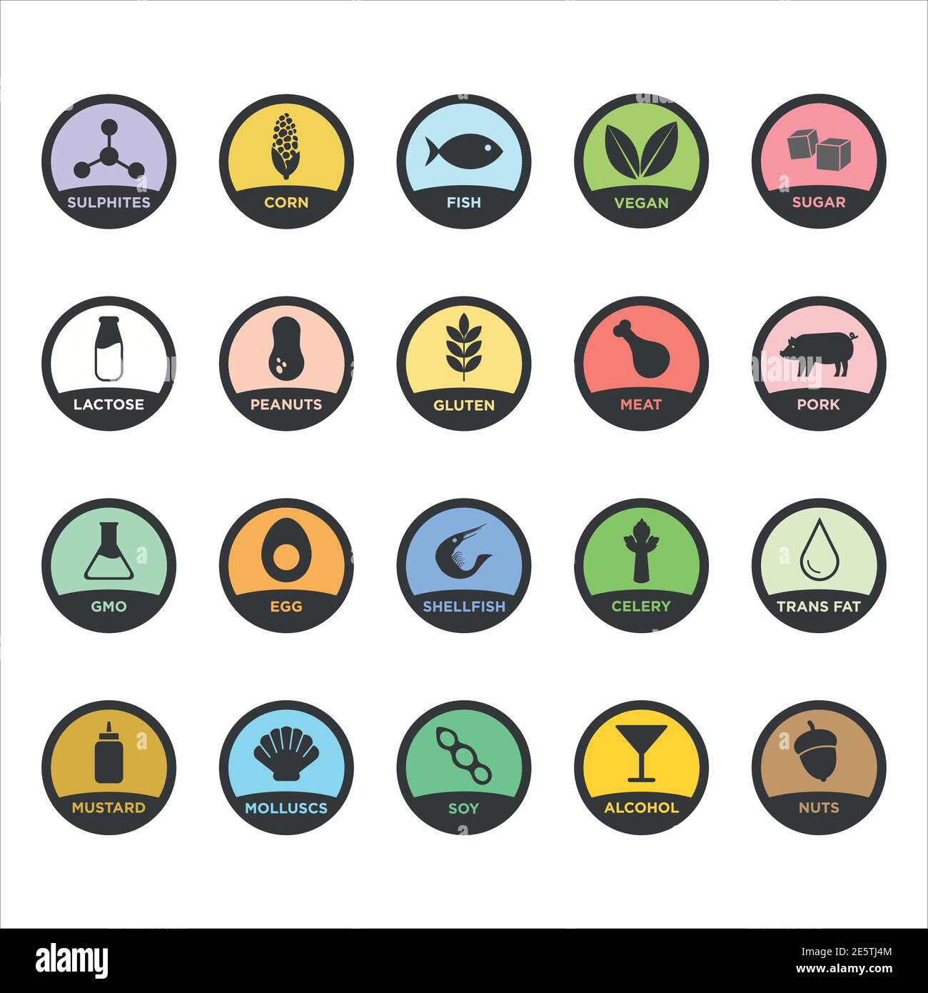 Allergen Free Icons Set Round And Color Vector Illustration For