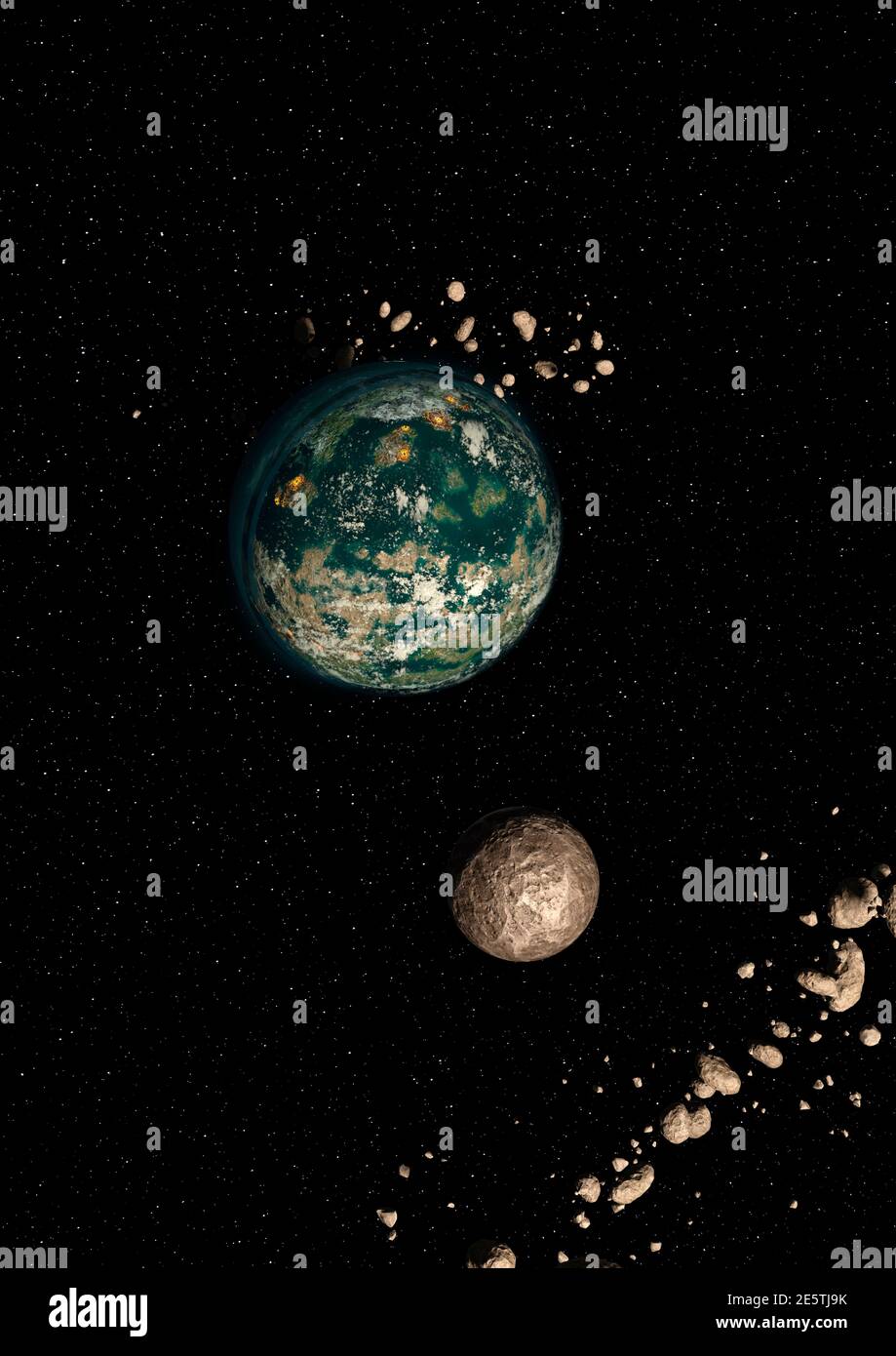 3D rendering of a science fiction outer space with planets and ...