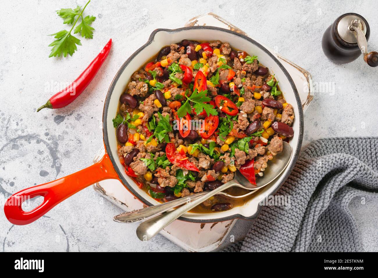 Traditional Mexican food - Chili con carne with minced meat and ...
